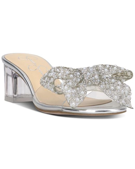 Jessica Simpson Irrone Embellished Bow Block-heel Sandals in White | Lyst