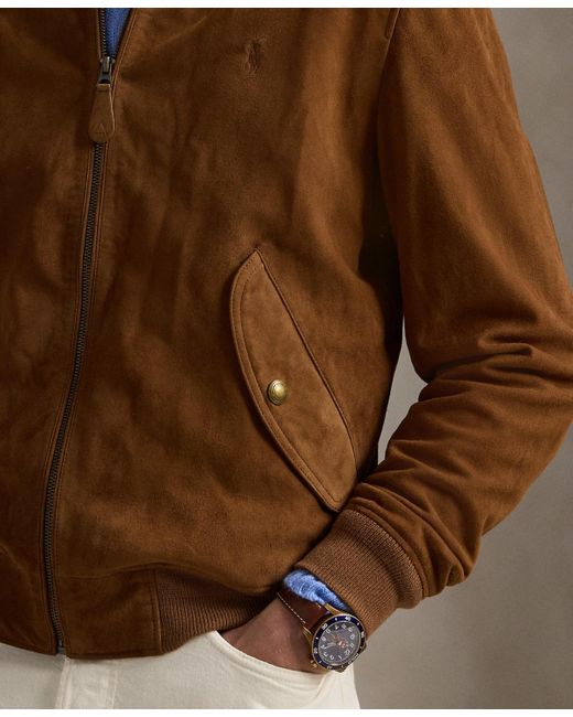 Polo Ralph Lauren Suede Bomber Jacket in Brown for Men | Lyst