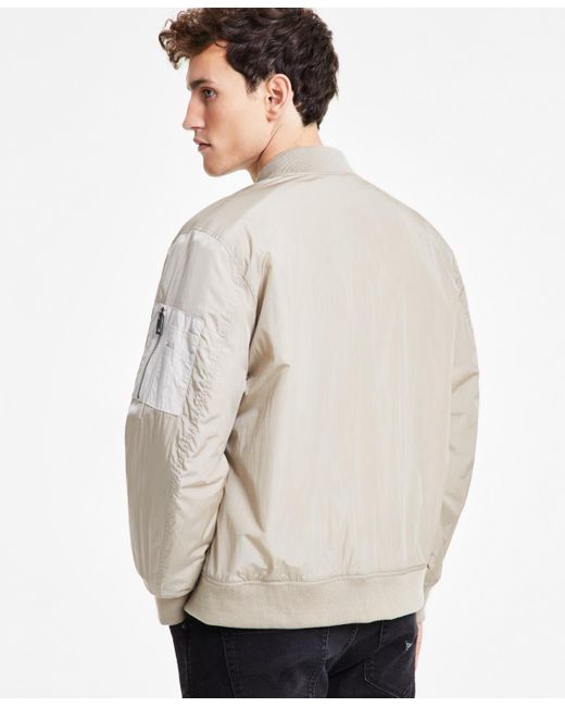 Guess Tech Nylon Utility Bomber Jacket in Natural for Men | Lyst
