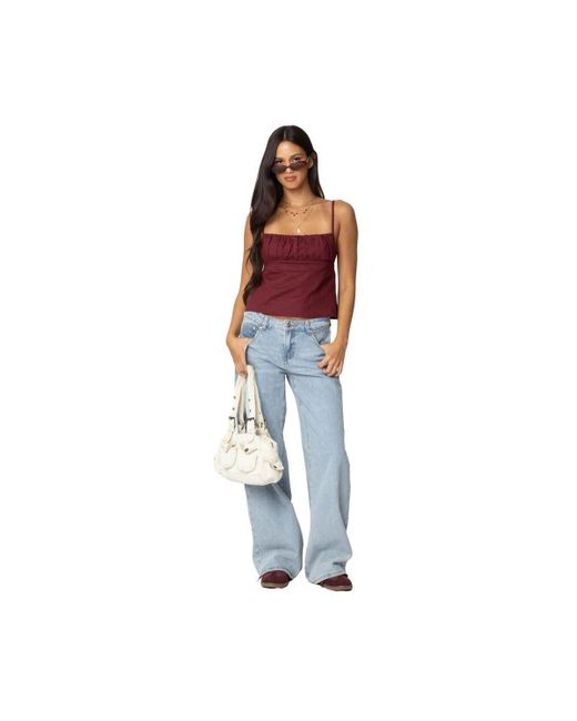 Edikted Linen Look Open Back Top in Red | Lyst