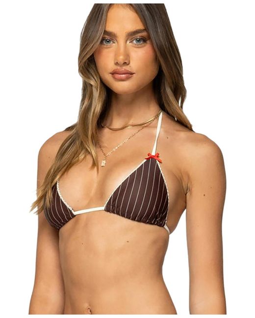 Edikted Pinstripe Triangle Bikini Top in Brown | Lyst
