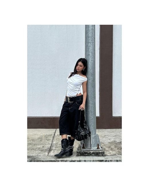 LONDON RAG Altair Studded Harness Detail Boots in Black | Lyst