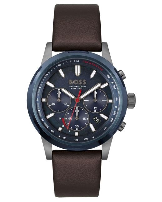 BOSS by HUGO BOSS Solgrade Solar Quartz Chronograph Brown Leather Strap ...