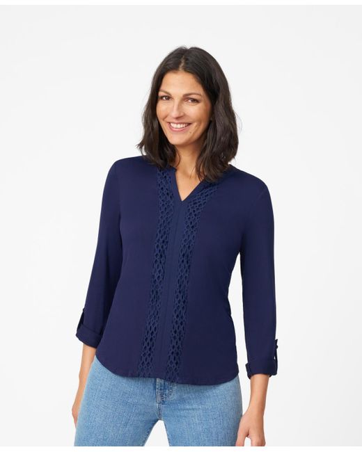 Cable & Gauge Lace Trim Henley Top in Blue | Lyst