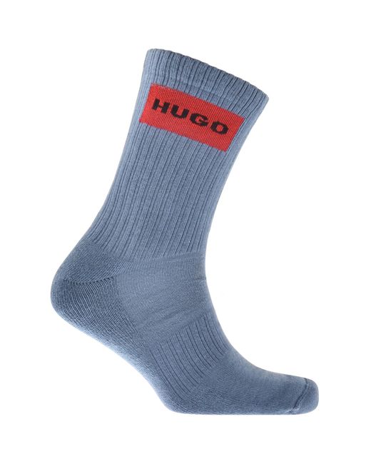 HUGO 3 Pack Rib Label Logo Socks in Blue for Men | Lyst