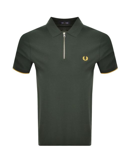 Fred Perry Zip Neck Crepe Polo T Shirt in Green for Men | Lyst