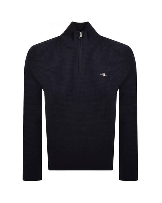 GANT Cable Knit Half Zip Jumper in Blue for Men | Lyst UK
