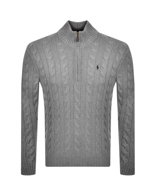 Ralph Lauren Half Zip Cable Knit Jumper in Grey for Men | Lyst UK