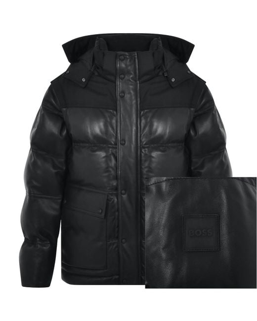 BOSS Boss Jolam Leather Puffer Jacket in Black for Men | Lyst
