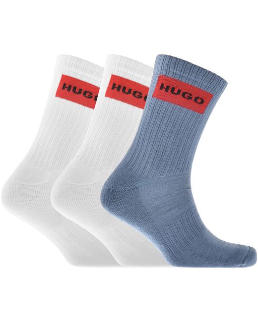 HUGO 3 Pack Rib Label Logo Socks in Blue for Men | Lyst