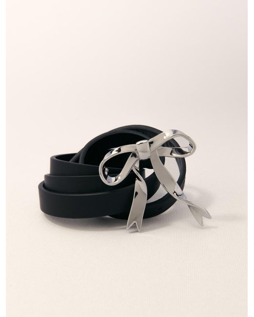 Maje Slim Leather Bow Belt in Natural | Lyst UK