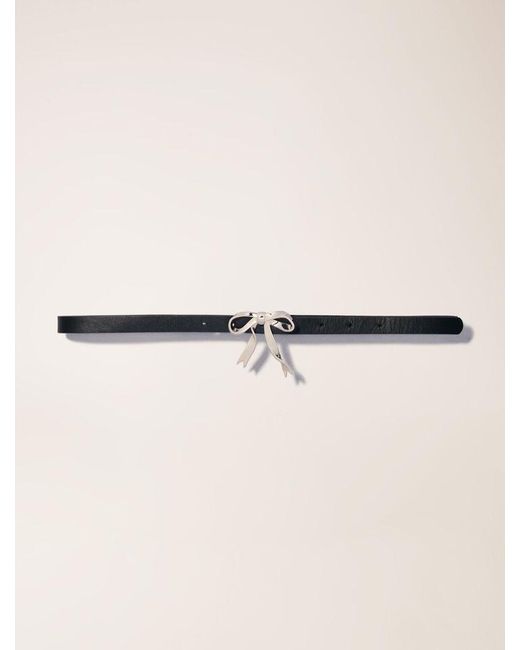 Maje Slim Leather Bow Belt in Natural | Lyst UK