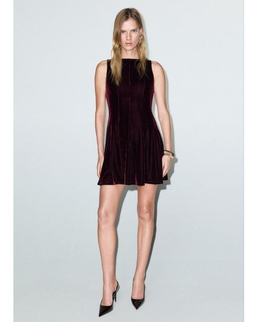 Mango Velvet Dress With Seams in Red | Lyst