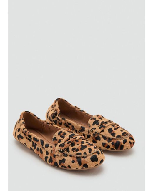 Mango Leopard-Print Leather Moccasins in Brown | Lyst