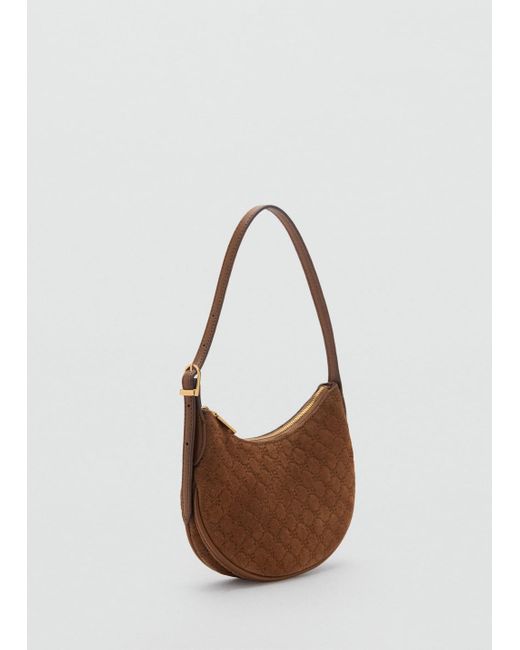Mango Suede Shoulder Bag With Logo Print | Lyst