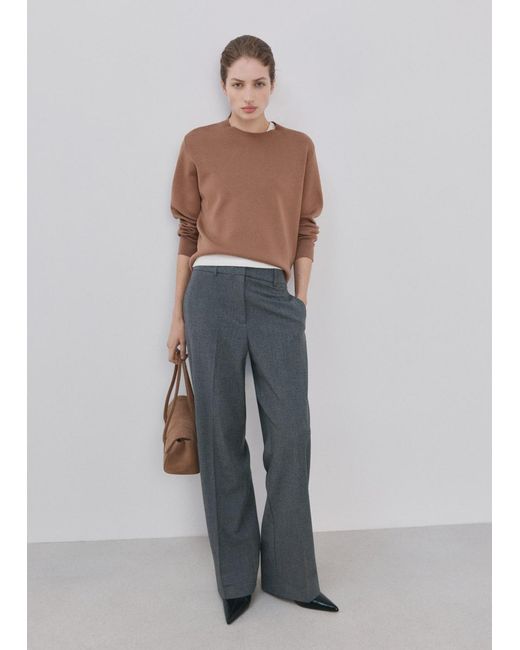 Mango Round-Neck Knitted Sweater in Natural | Lyst UK