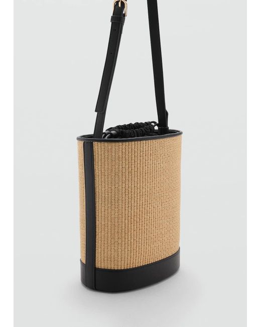 Mango Medium Raffia-Effect Bucket Bag in Natural | Lyst