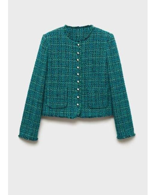 Mango Pocket Tweed Jacket Petrol in Green | Lyst UK