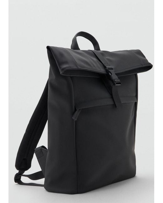 Mango Rubberized Backpack With Flap Closure in Black for Men | Lyst