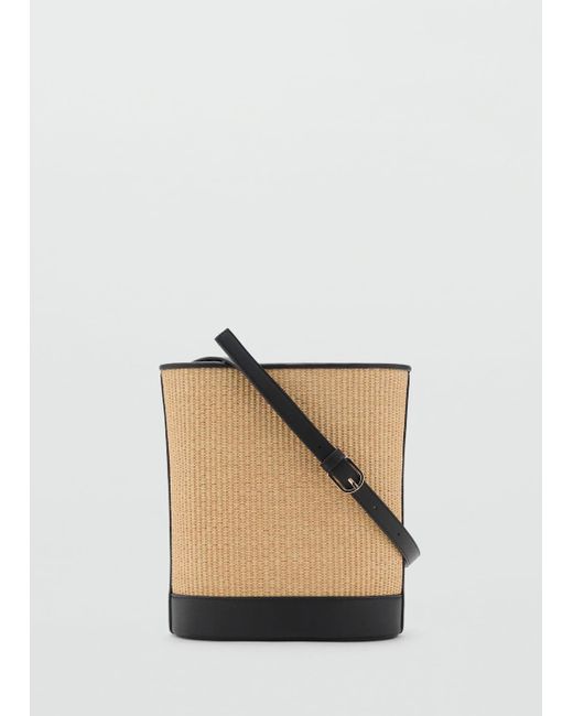 Mango Medium Raffia-Effect Bucket Bag in Natural | Lyst