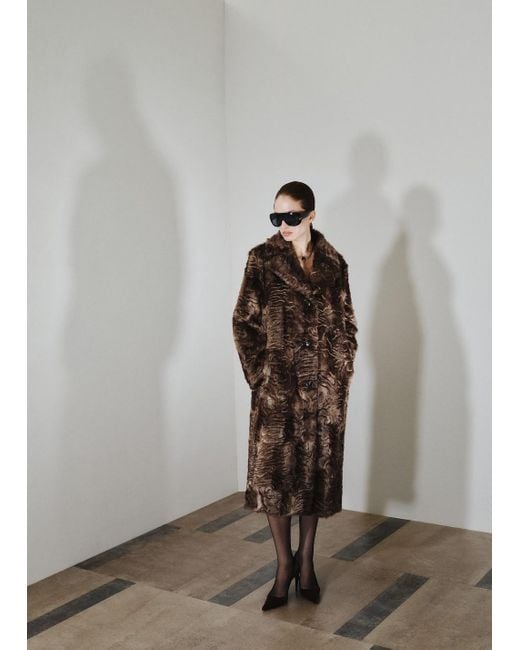 Mango Textured Faux-Fur Coat in Grey | Lyst UK