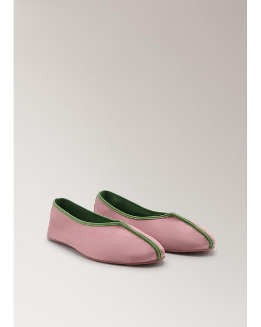 Mango Satin Ballet Flats With Contrast Piping in Pink | Lyst UK