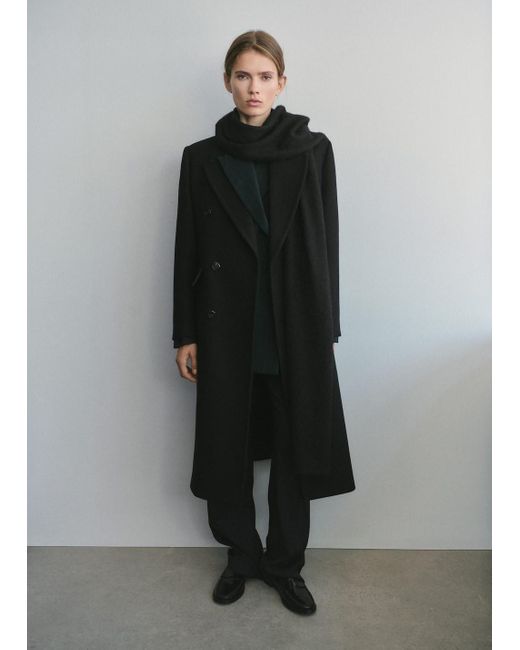 Mango Double-Breasted Wool Coat in Black | Lyst UK