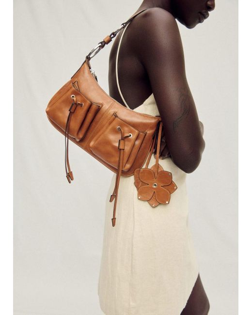 Mango Leather Shoulder Bag With Gathered Pockets | Lyst