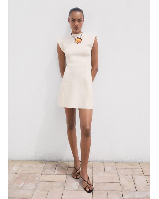 Mango Flared Knit Dress With Perkins Collar in Natural | Lyst