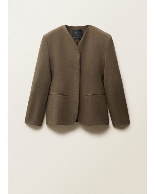 Mango Seamless Linen Suit Jacket in Natural | Lyst