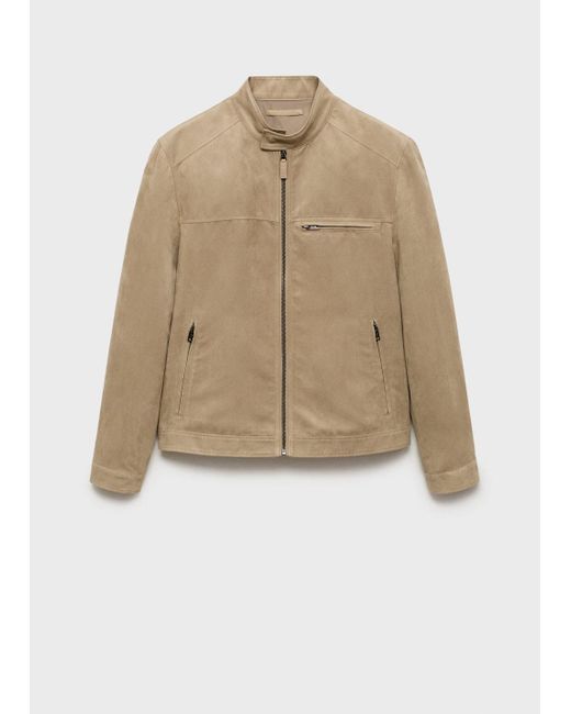 Mango Suede-Effect Biker Jacket in Natural for Men | Lyst
