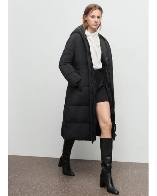 Mango Fitted Quilted Anorak With Hood in Black | Lyst