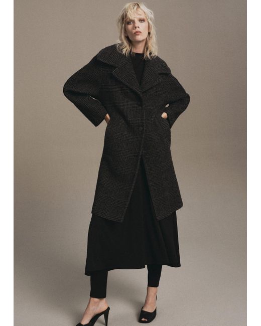 Mango Checked Wool-Blend Coat in Black | Lyst UK