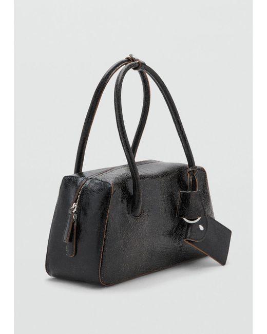 Mango Leather Shoulder Bag With Charms in Black | Lyst