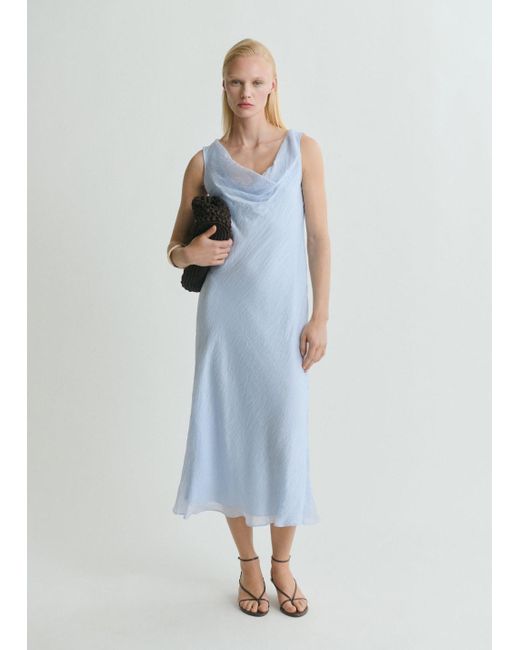 Mango Midi-Dress With Draped Neckline in Blue | Lyst