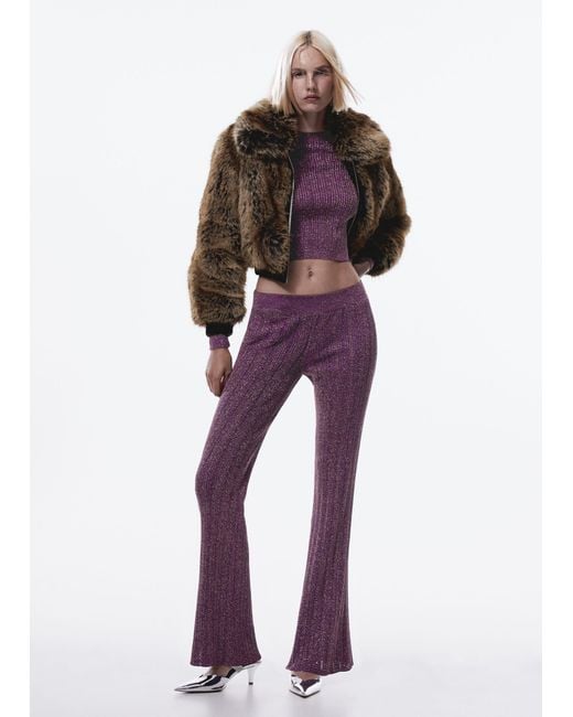 Mango Cropped Fur-effect Bomber Jacket in Red | Lyst UK