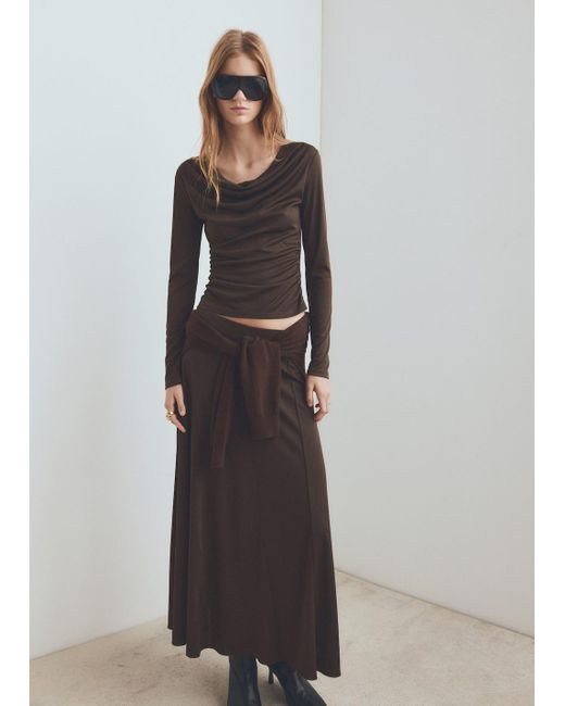 Mango Fitted Top With Draped Neckline in Grey | Lyst UK
