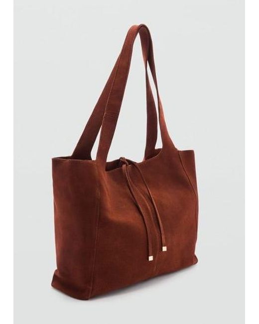 Mango Suede Double-Handle Shopper Bag in Brown | Lyst UK