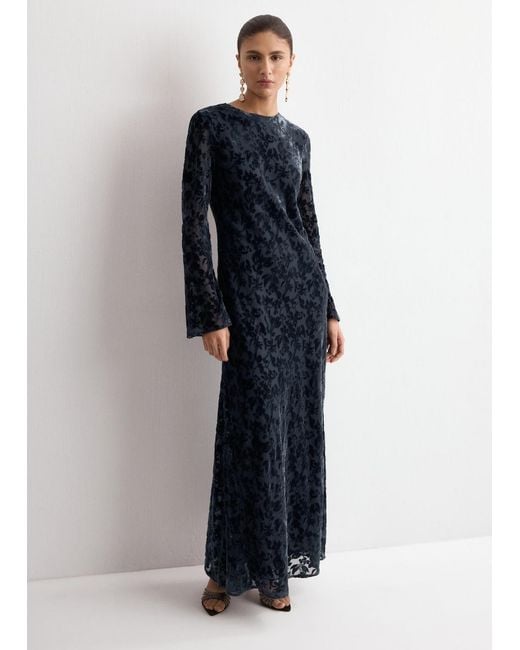 Mango Devoré Dress With Flared Sleeves in Blue | Lyst UK