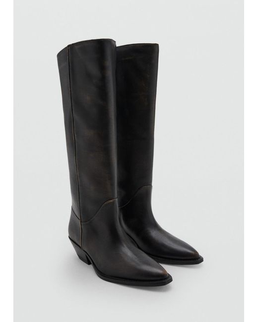 Mango Distressed Leather Boots in Black | Lyst UK