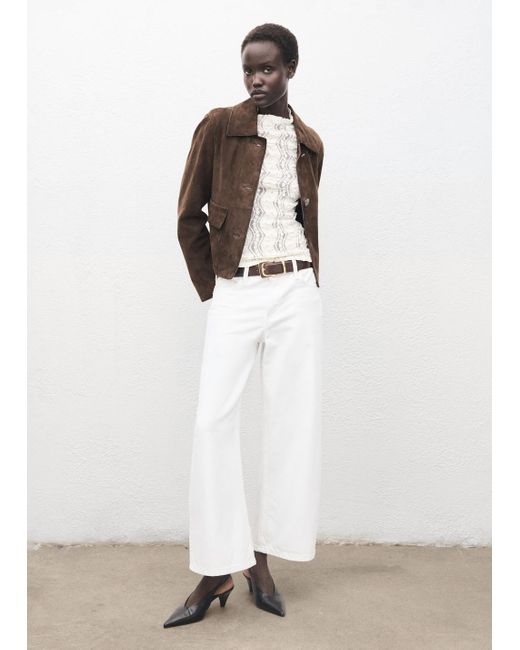 Mango Openwork Sweater With Perkins Collar in White | Lyst UK