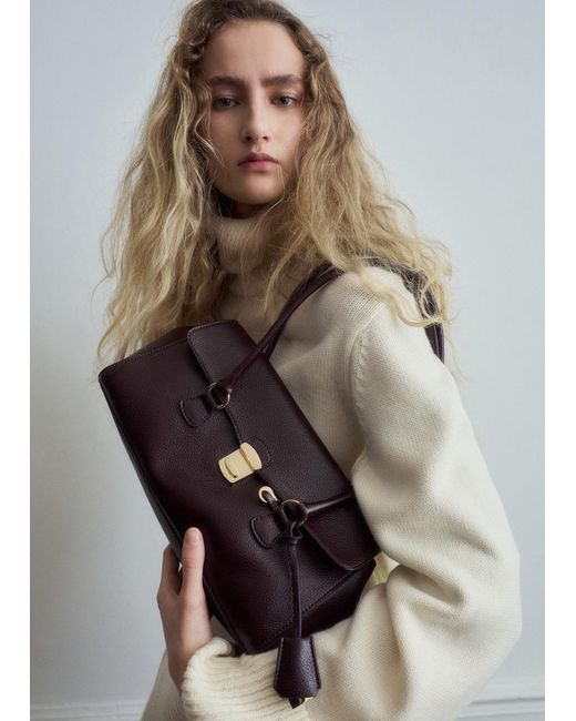 Mango City Shoulder Bag With Flap Burgundy in Brown | Lyst