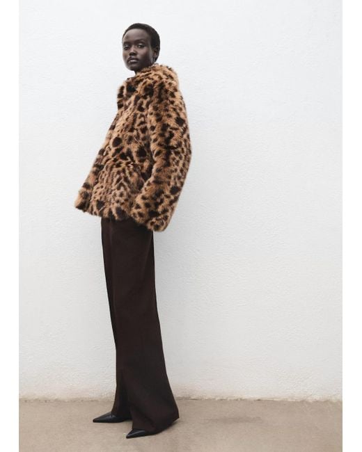Mango Fur-Effect Leopard-Print Coat in White | Lyst UK