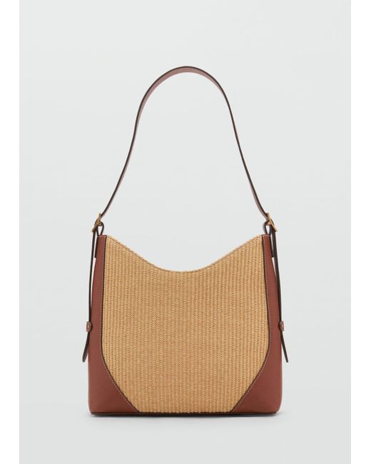 Mango Raffia-Effect Shoulder Bag Leather in White | Lyst