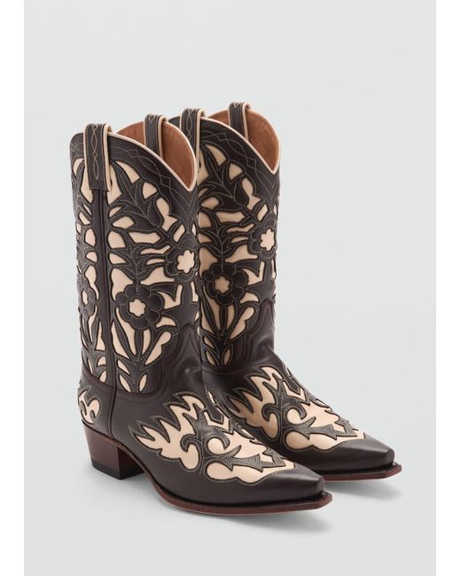 Mango Two-Tone Leather Cowboy Boots in Black | Lyst