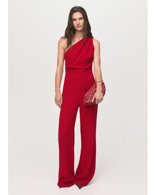 Mango Long Asymmetrical Draped Jumpsuit in Red | Lyst