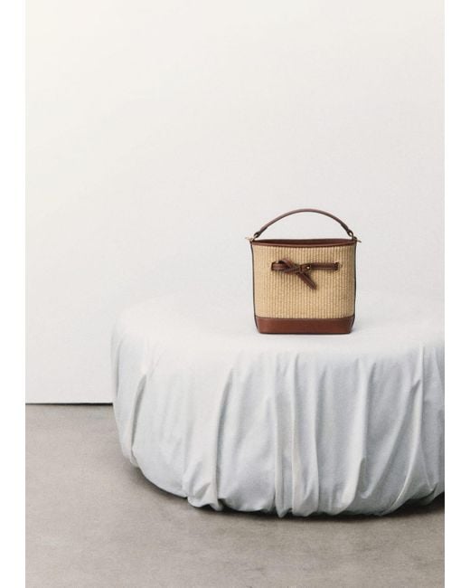 Mango Raffia-Effect Bucket Bag Leather in White | Lyst