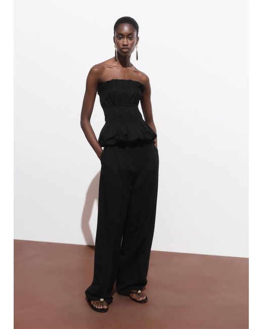 Mango Ruched Strapless Top in Black | Lyst