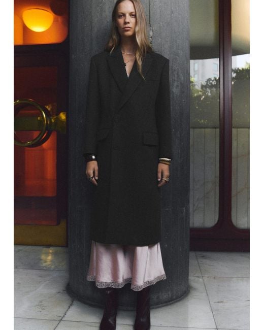 Mango Long Double-Breasted Coat in Black | Lyst UK