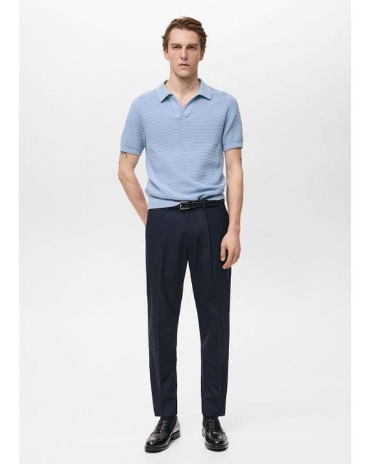 Mango 100% Cotton Knitted Polo Structure in Blue for Men | Lyst